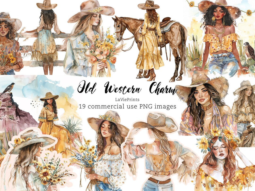 Wild West Clip Art | Watercolor Cowgirl Clip Art | Old Western ...