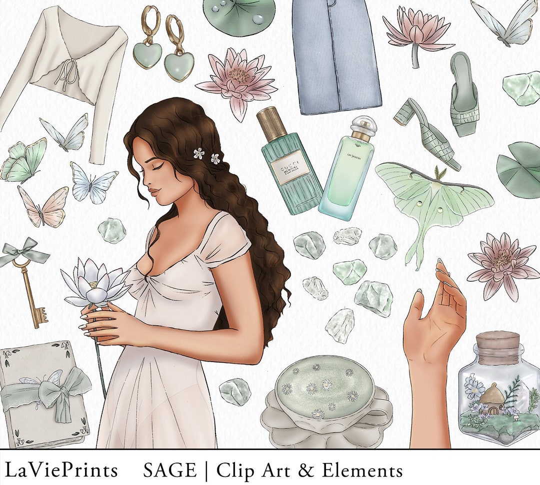 Sage Aesthetic Clipart | Nymph Pond Fashion Girl Clip Art | Fairy ...