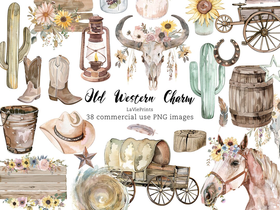 Wild West Clip Art | Watercolor Old Western Illustrations | Ephemeral ...