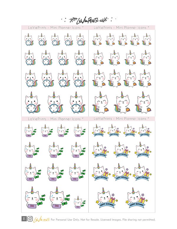 Caticorn Planner Stickers, Printable Planner Stickers, Coffee Stickers ...