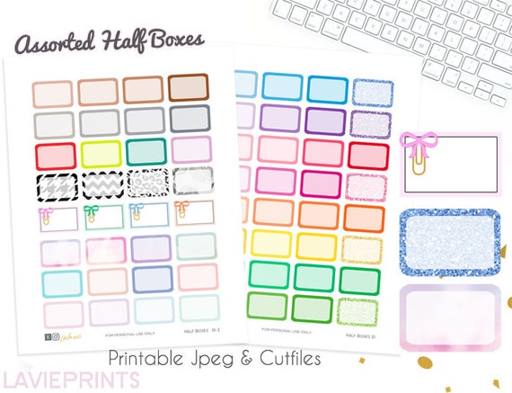 Printable Planner Stickers Half Boxes Rainbow Glitter | Etsy