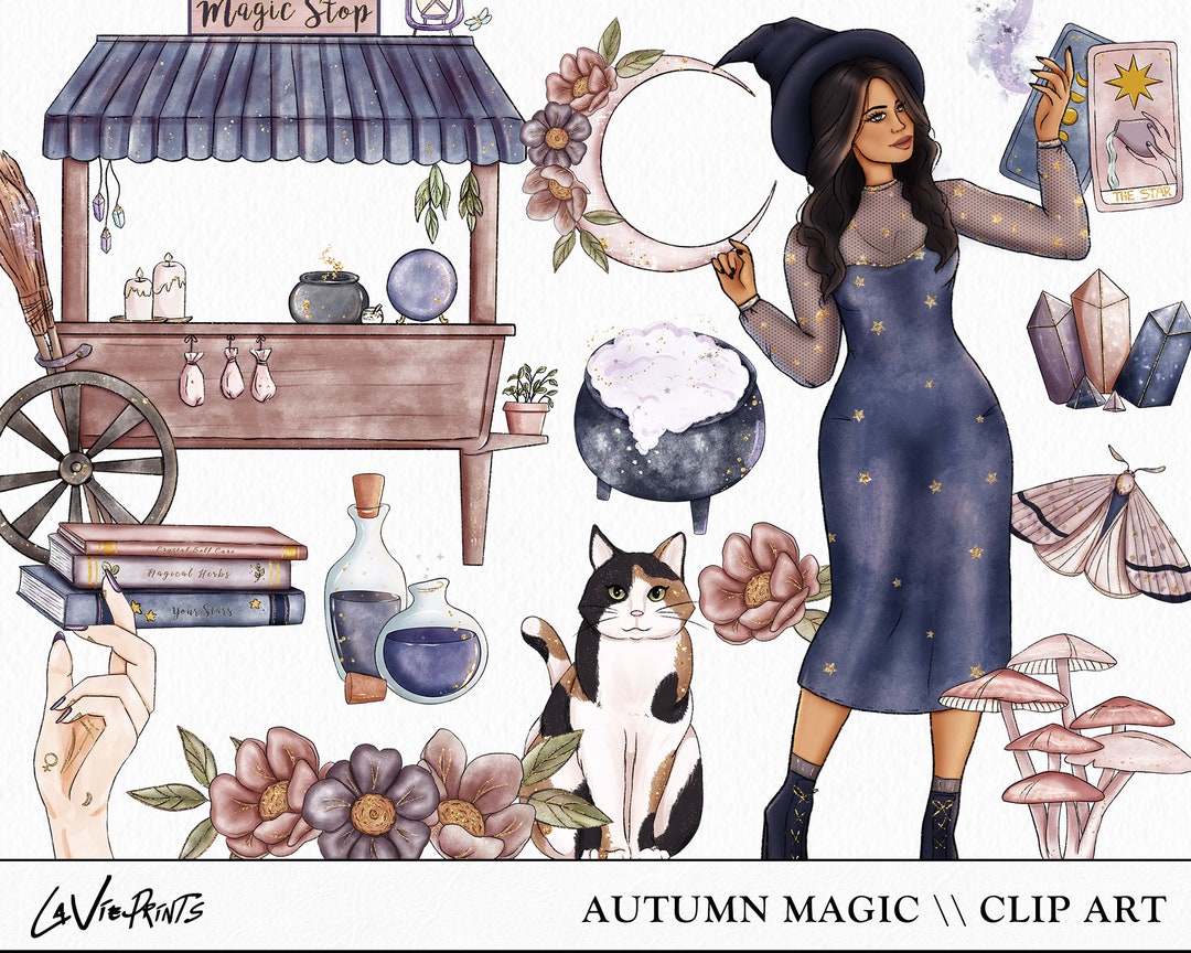 Autumn Magic Clip Art Set Fashion Illustrations Halloween - Etsy