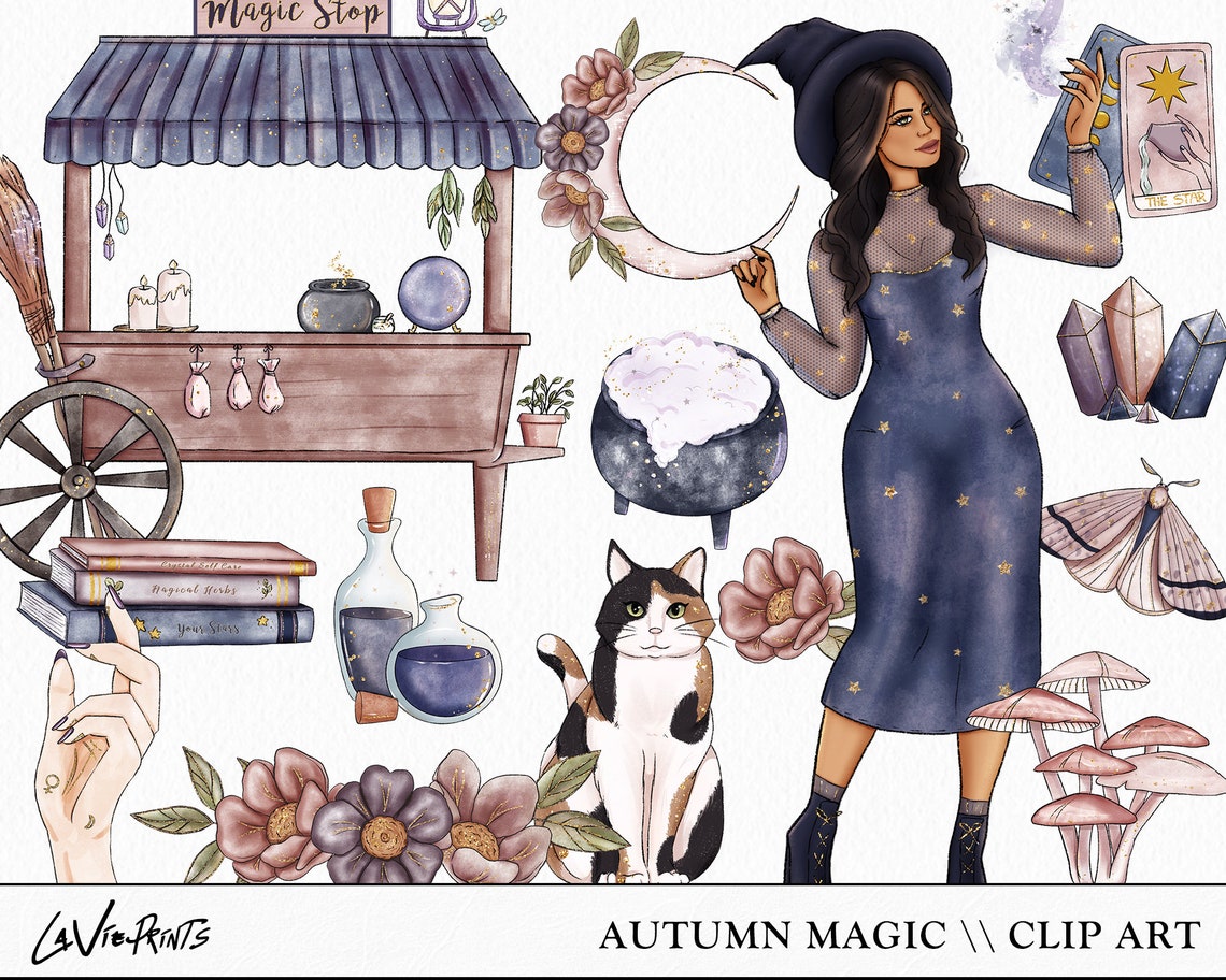 Autumn Magic Clip Art Set Fashion Illustrations Halloween | Etsy