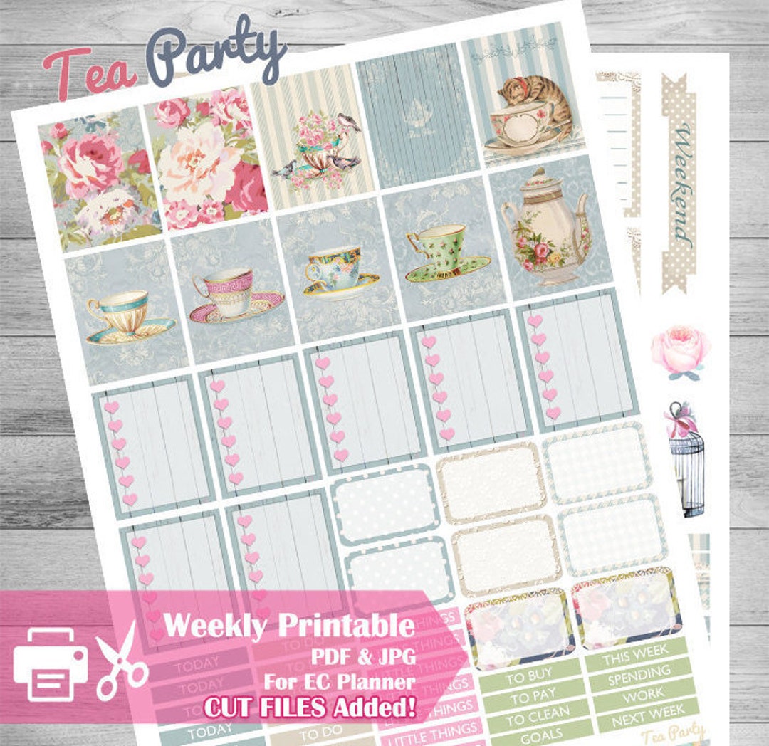 Tea Party Printable Planner Stickers, Weekly Kit Printable, Use With ...