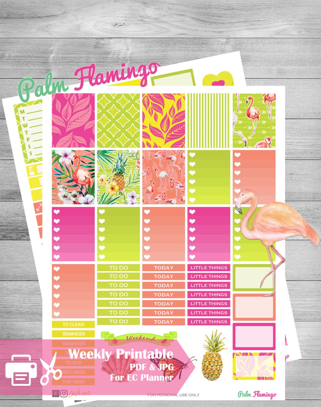 Flamingo Printable Planner Stickers, Printable Pineapple Stickers ...