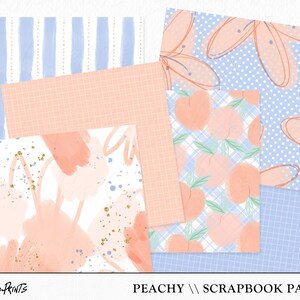 Peach Blue Digital Scrapbook Paper, Fashion Hand Drawn, Summer Planner ...