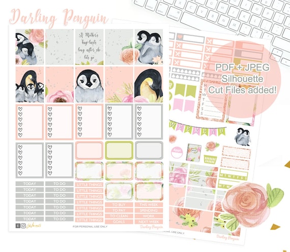 Penguin Planner Stickers Printable Weekly Kit Animal | Etsy