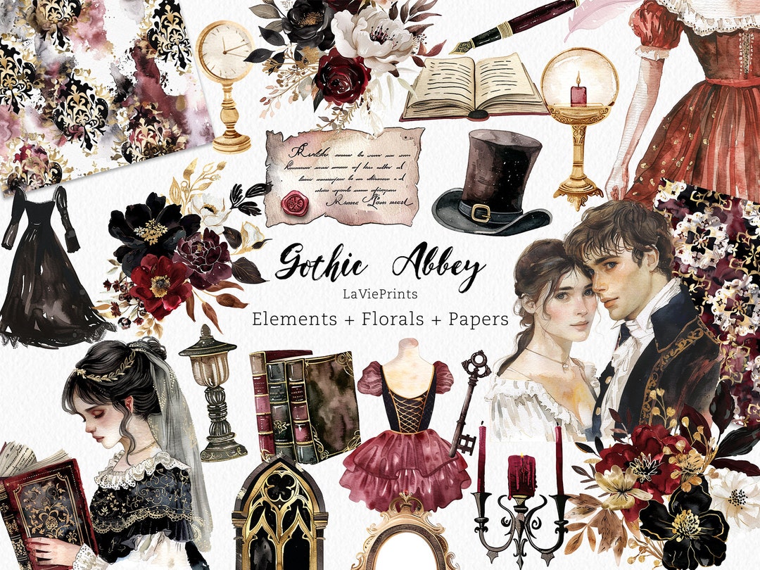 Jane Austen Clip Art | Gothic Watercolor Clip Art | Northanger Abbey ...