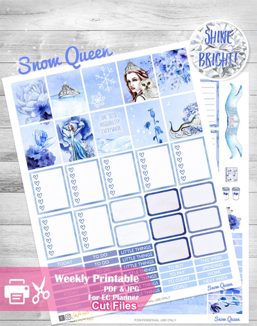 Winter Printable Planner Stickers, Use With Erin Condren, Snow Queen ...