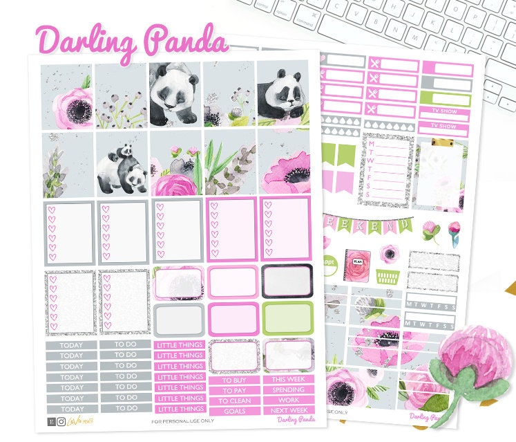 Panda Planner Stickers, Printable Weekly Kit, Animal Stickers, Panda ...