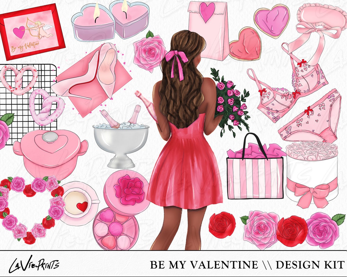 Valentine's Day Clipart Fashion Illustrations Romantic - Etsy