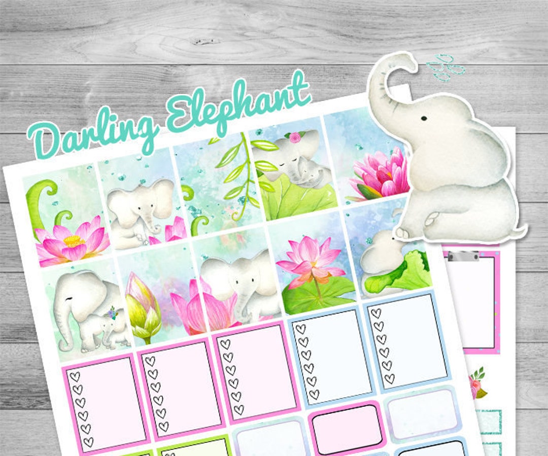 Elephant Planner Stickers, Printable Planner Stickers, Weekly Kit ...
