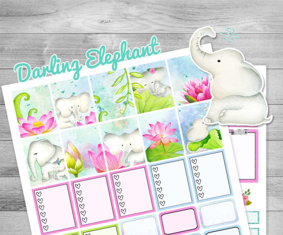 Elephant Planner Stickers, Printable Planner Stickers, Weekly Kit ...