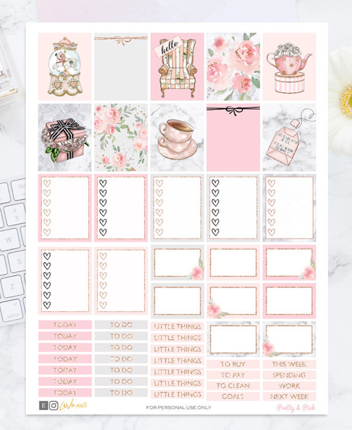 Pretty & Pink Weekly Kit Printable Planner Stickers Planner - Etsy Canada
