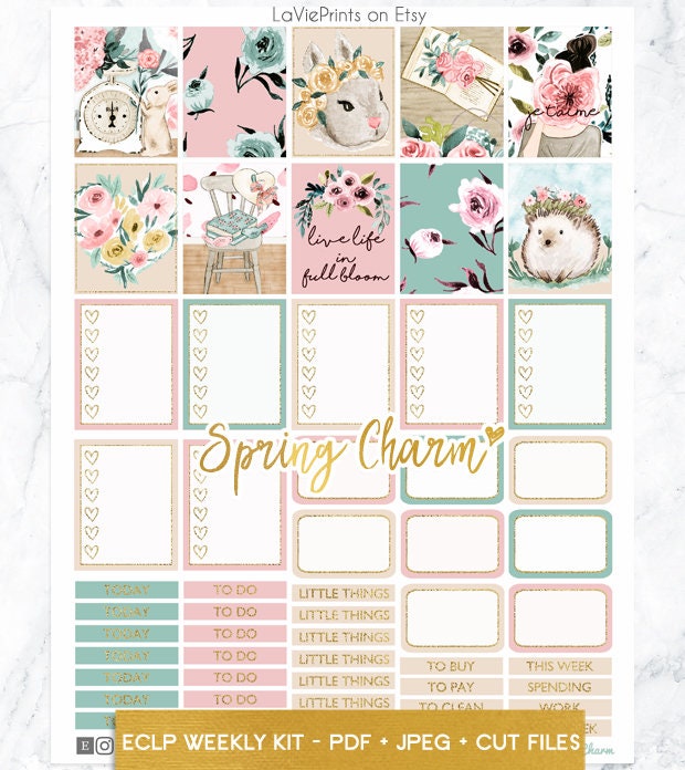 Spring Weekly Kit Printable Planner Stickers Floral Vintage | Etsy