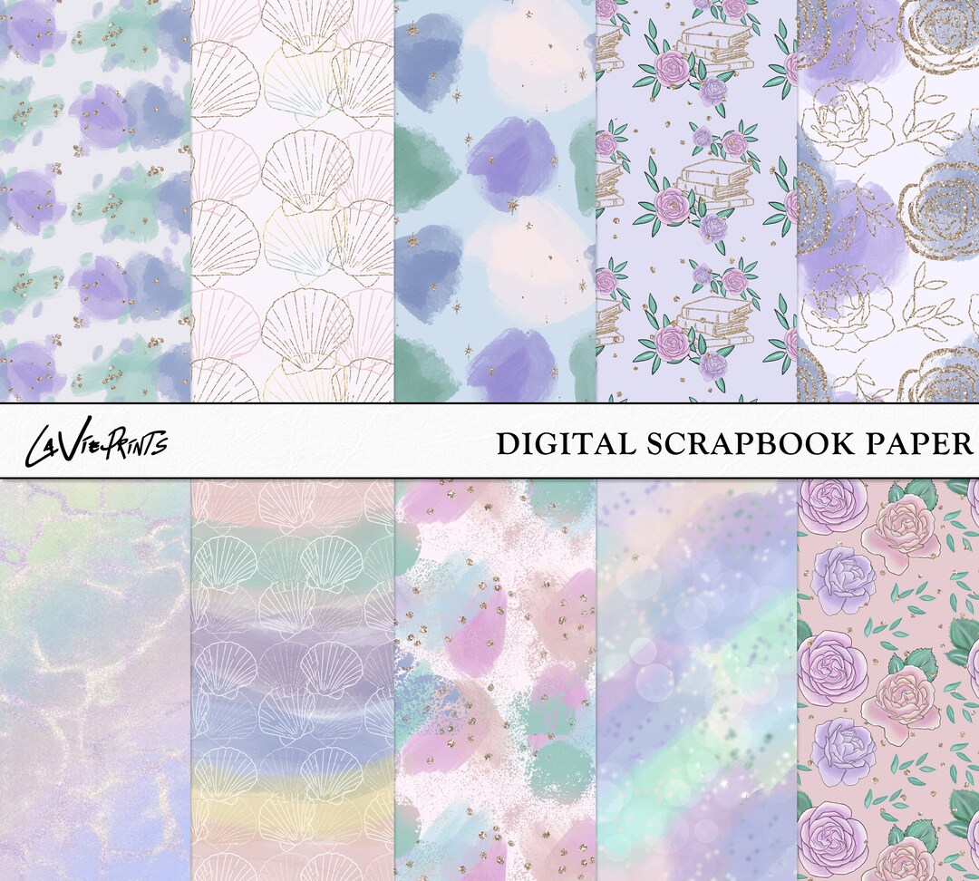 Mermaid Digital Scrapbook Paper, Under the Sea Hand Drawn, Blue Sea ...