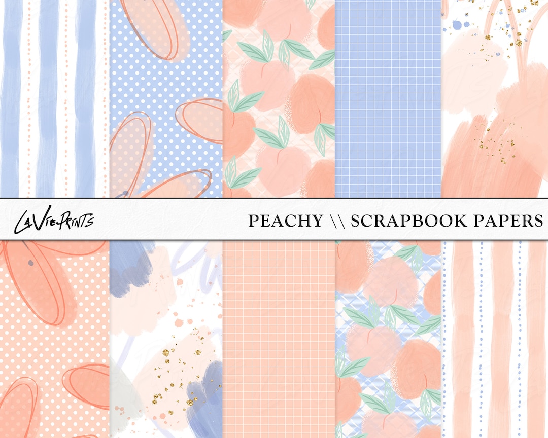 Peach Blue Digital Scrapbook Paper, Fashion Hand Drawn, Summer Planner ...