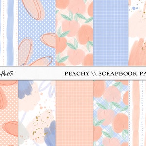 Peach Blue Digital Scrapbook Paper, Fashion Hand Drawn, Summer Planner ...