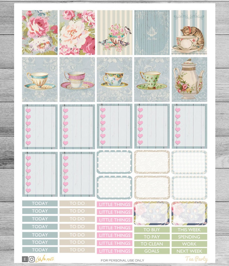 Tea Party Printable Planner Stickers, Weekly Kit Printable, Use With ...