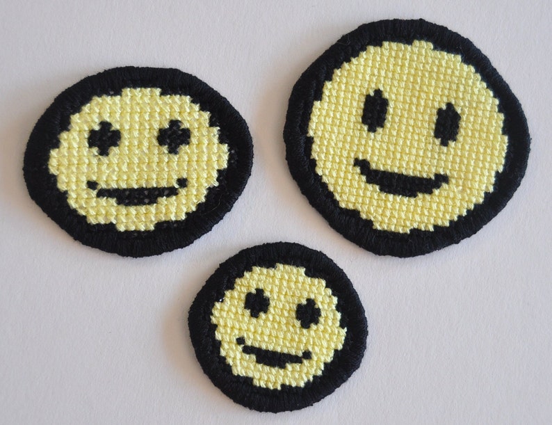 Smiley Face Cross-stitch Patch - Etsy