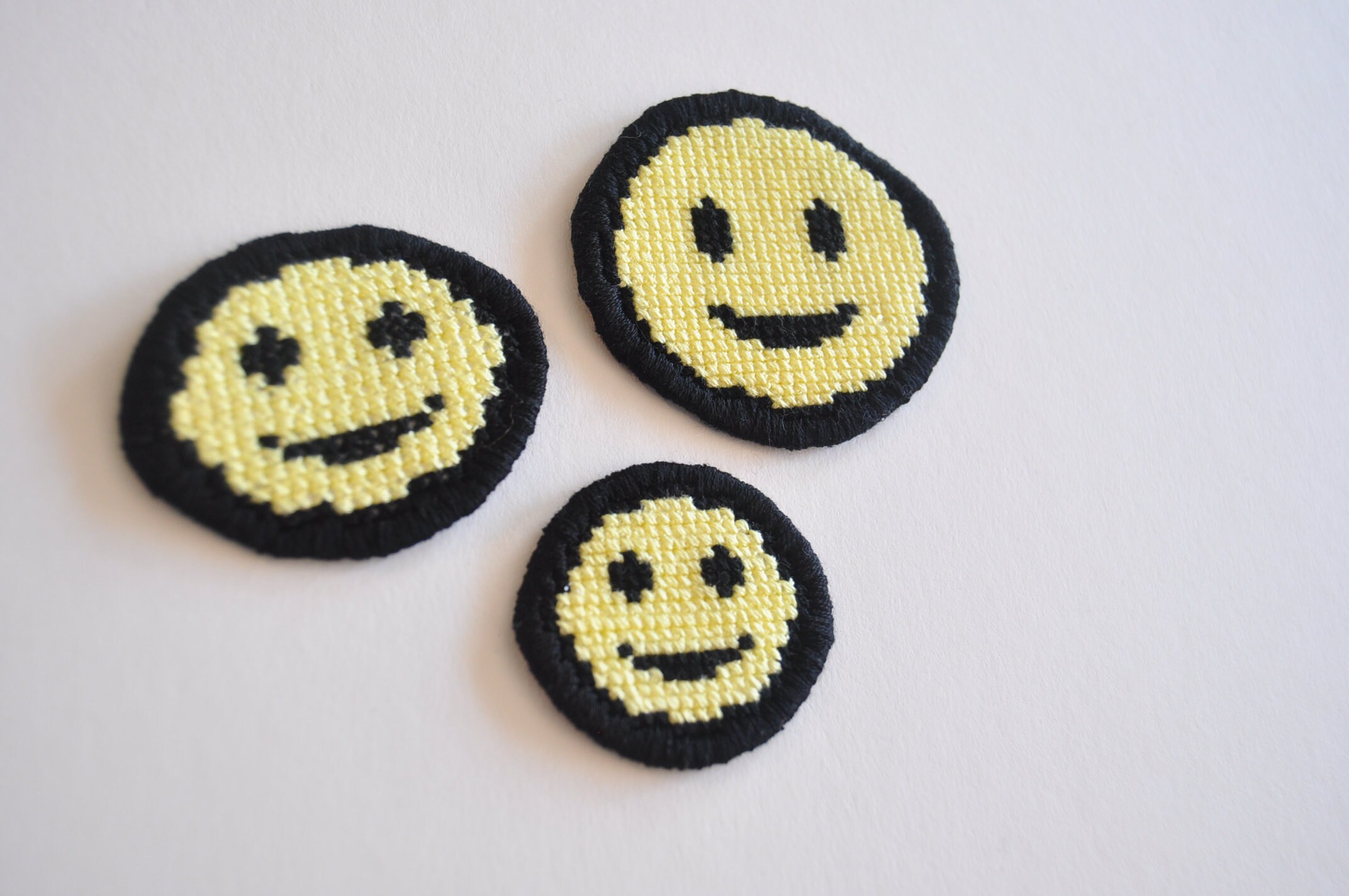Smiley Face Cross-stitch Patch - Etsy