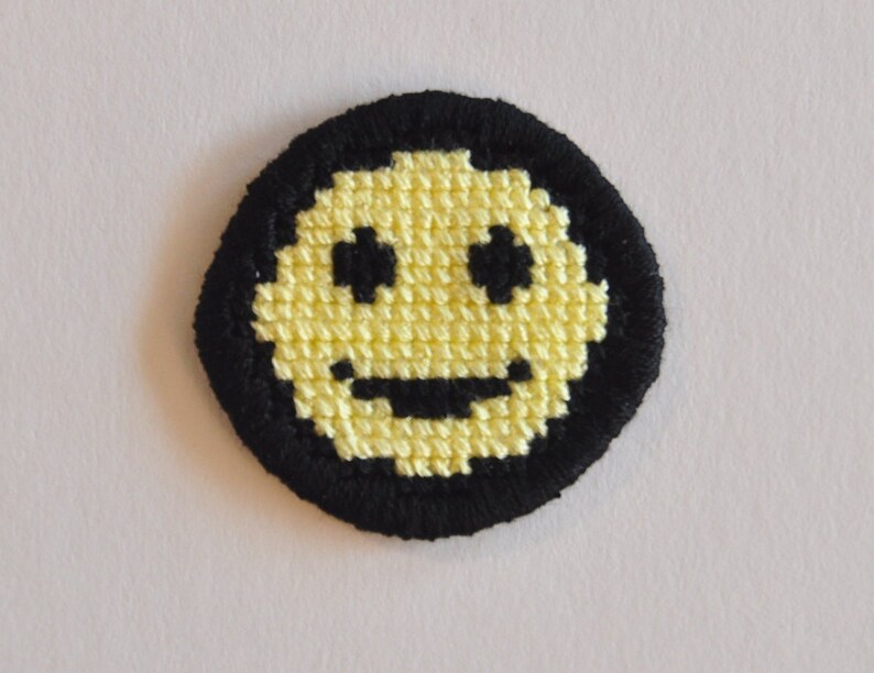 Smiley Face Cross-stitch Patch - Etsy