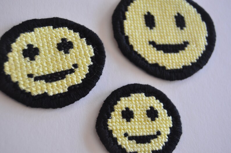 Smiley Face Cross-stitch Patch - Etsy