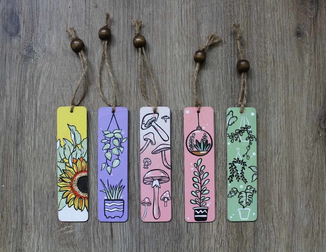 Floral Hand Painted Wooden Bookmarks, Book Lover Gift - Etsy
