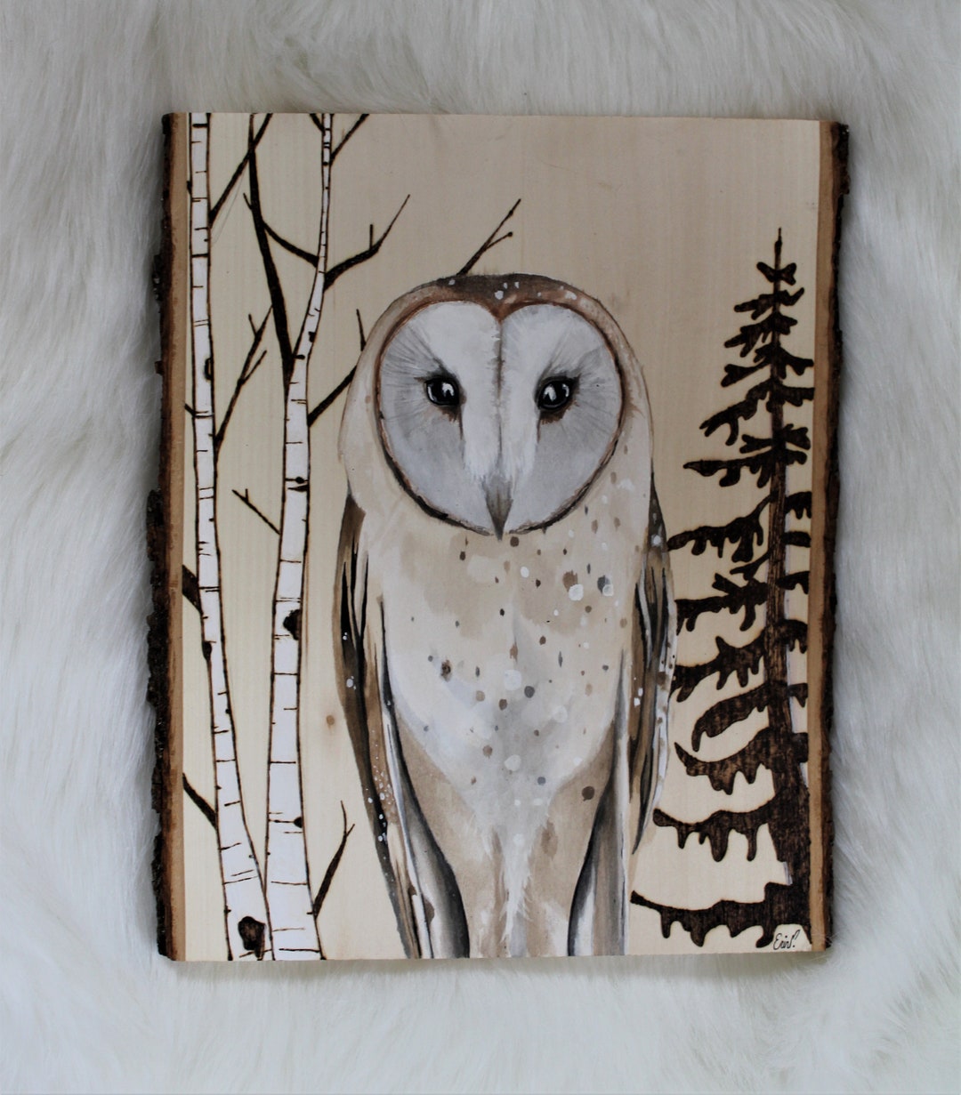 Handpainted Wood Burned Owl, Barn Owl Art, Painting on Wood Slice ...