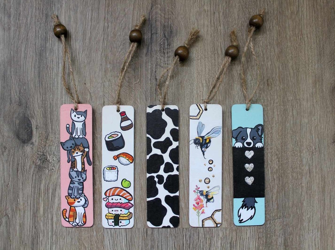 Cute Cartoon Hand Painted Wooden Bookmarks Book Lover Gift - Etsy