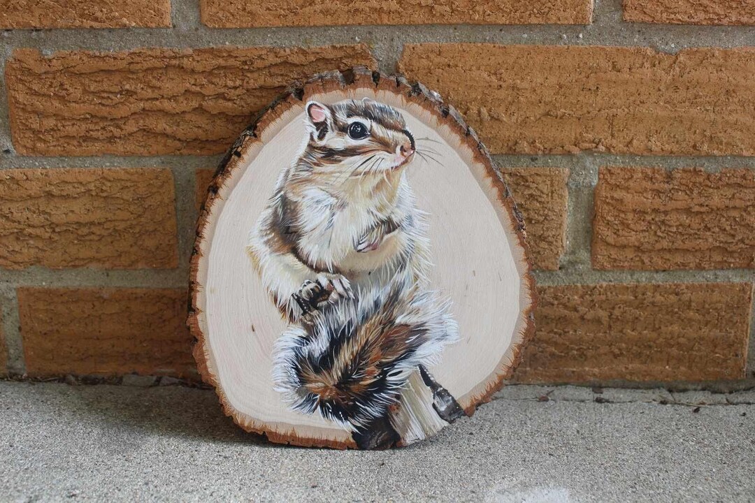 Hand-painted Chipmunk on Live Edge Wood - Etsy