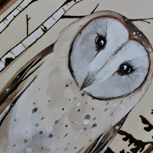 Handpainted Wood Burned Owl, Barn Owl Art, Painting on Wood Slice ...