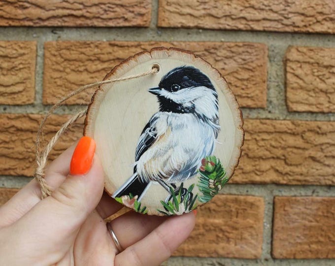 Hand-painted Chickadee on Live-edge Wood Slice Hanging Ornament - Etsy