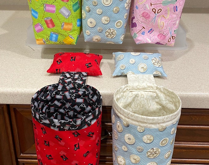 Pin Cushion Thread Catcher Trash Can Scrap Caddy Handmade Sewing Themed ...