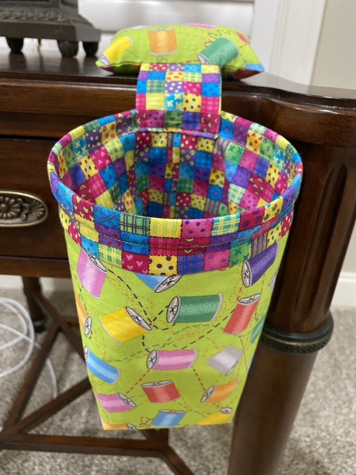 Pin Cushion Thread Catcher Trash Can Scrap Caddy Handmade Sewing Themed ...