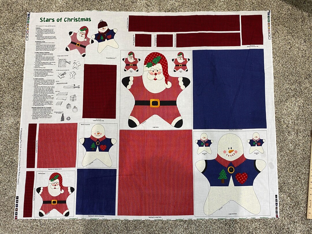 Stars of Christmas Fabric Panel Stuffed Animal Toy Pin 3 Santa 3 ...