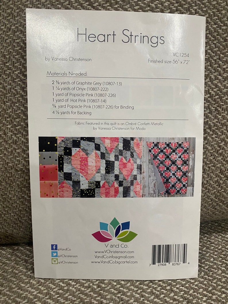 Physical Quilt Pattern Heart Strings V and Co. Hearts 56x72 VC1254 ...