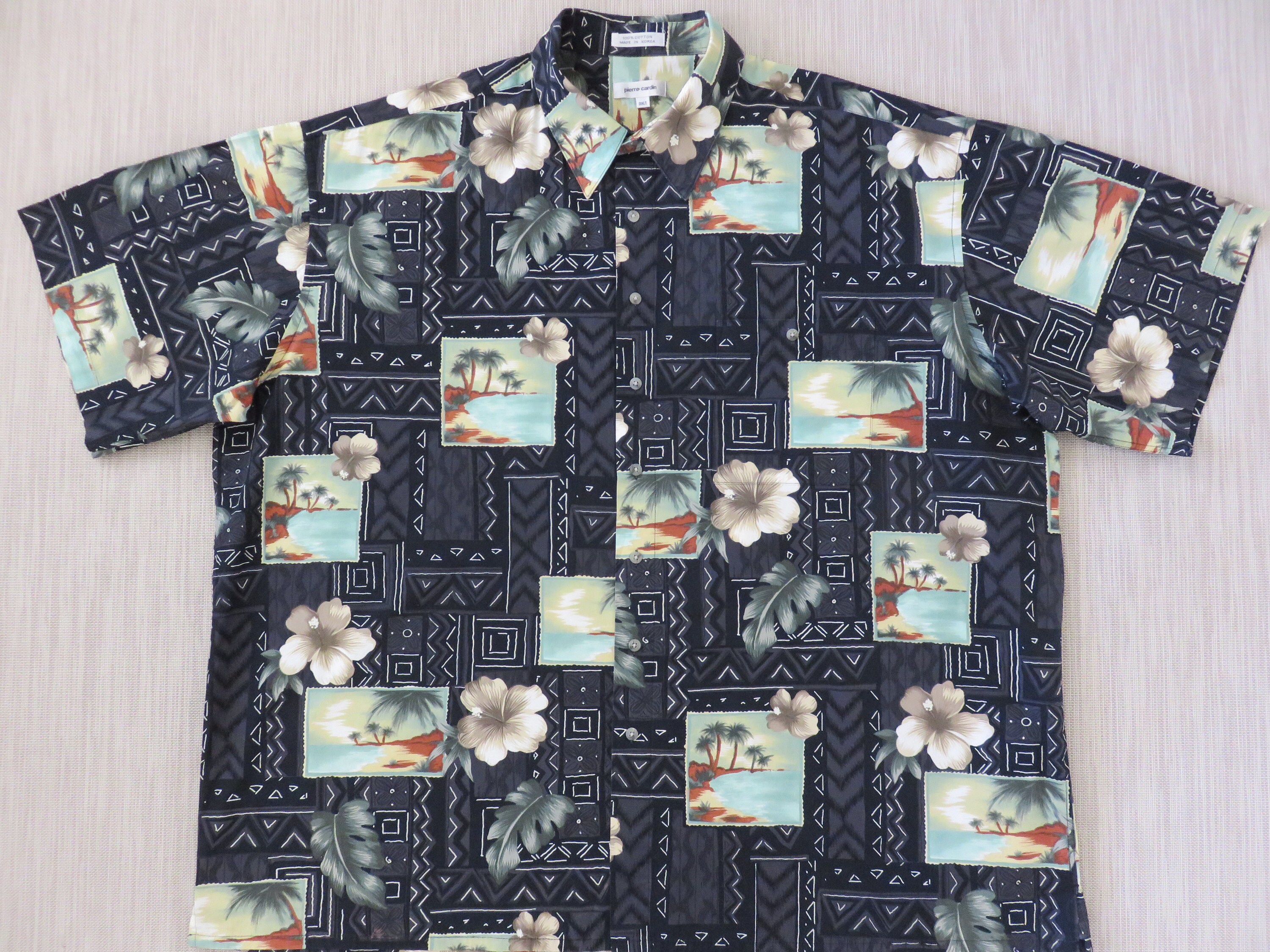 Hawaiian Shirt PIERRE CARDIN Hawaii Island Postcard Shirt Tropical Tiki ...