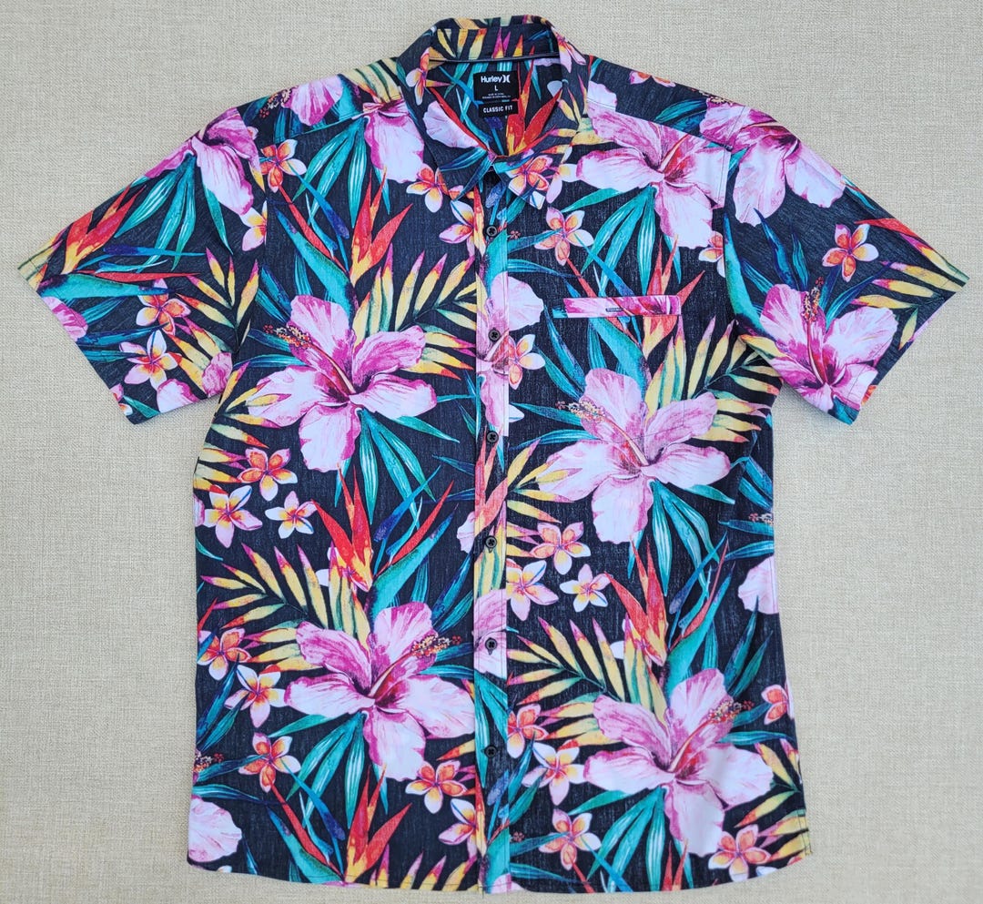 Hawaiian Shirt, Aloha Hawaii Shirt, HURLEY Hawaiian Shirt, Colorful ...
