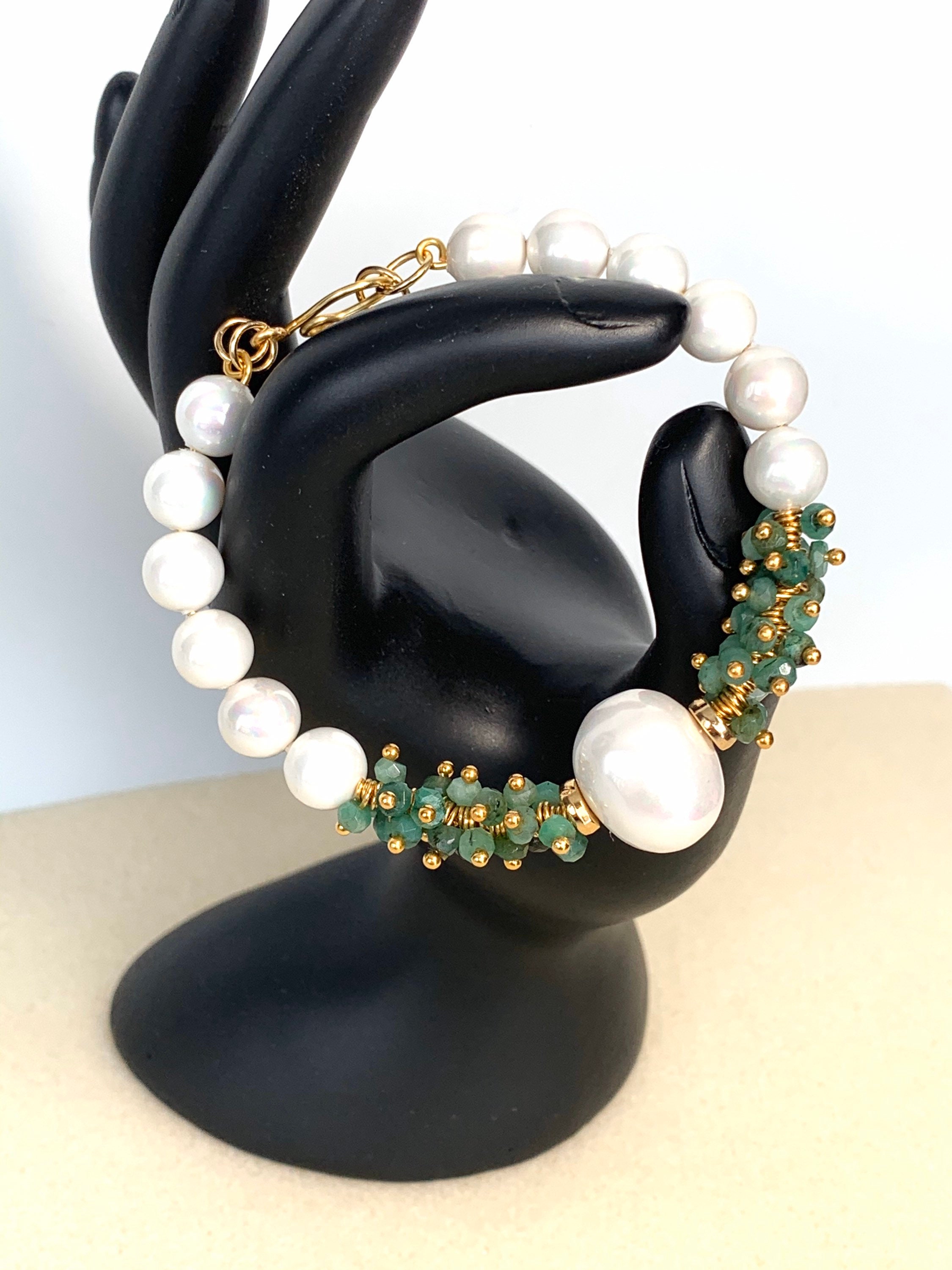 Genuine Natural Emerald Bracelet-shell Pearl Bracelet-may Birthstone ...
