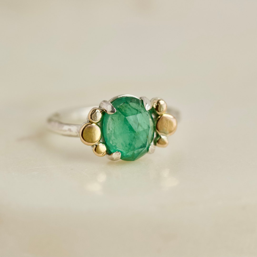 Zambian Emerald Ring With 14K Gold Embellishments, May Birthstone ...