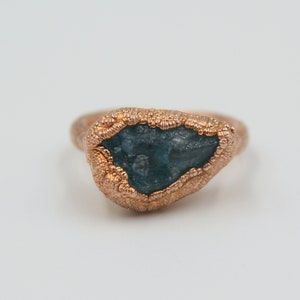 Blue Apatite Ring With Electroformed Copper Band // Raw Stone - Etsy