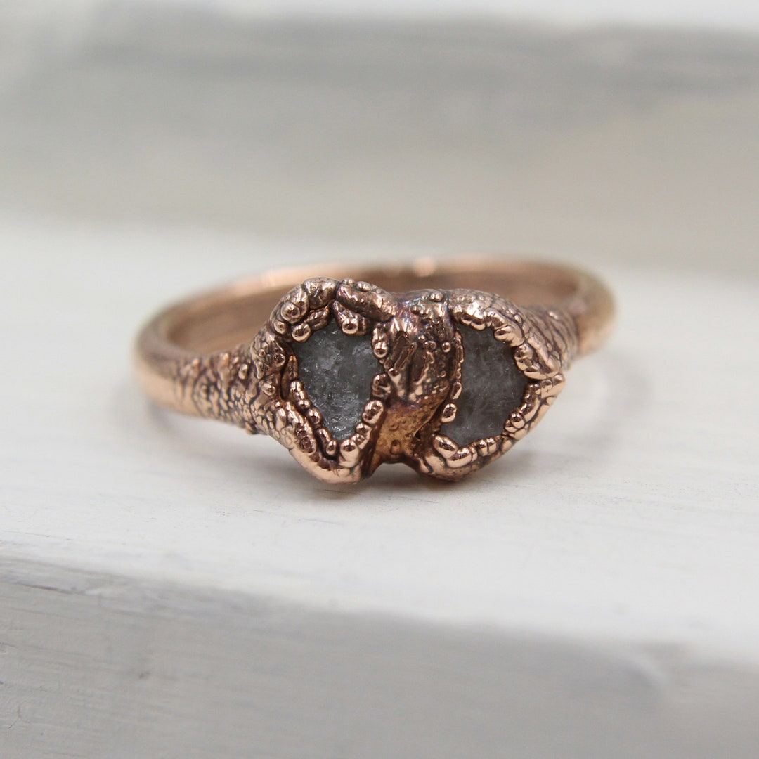 Rose Quartz and Aquamarine Ring With Electroformed Copper Band // Raw ...