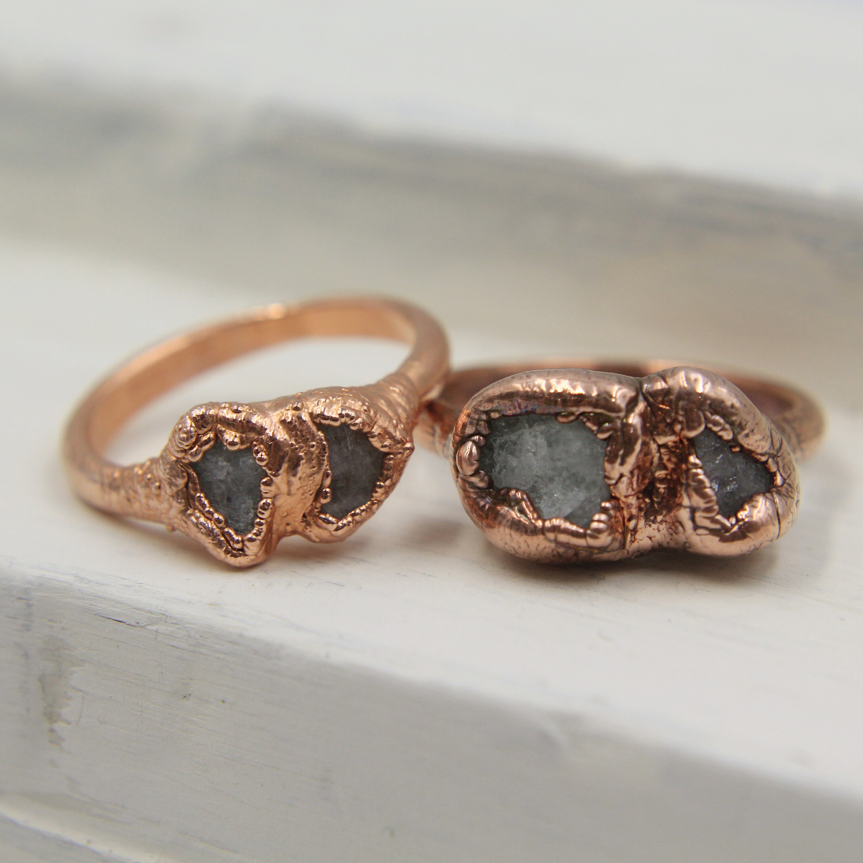 Rose Quartz and Aquamarine Ring With Electroformed Copper Band - Etsy