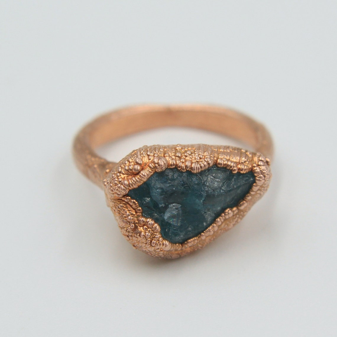 Blue Apatite Ring With Electroformed Copper Band // Raw Stone - Etsy