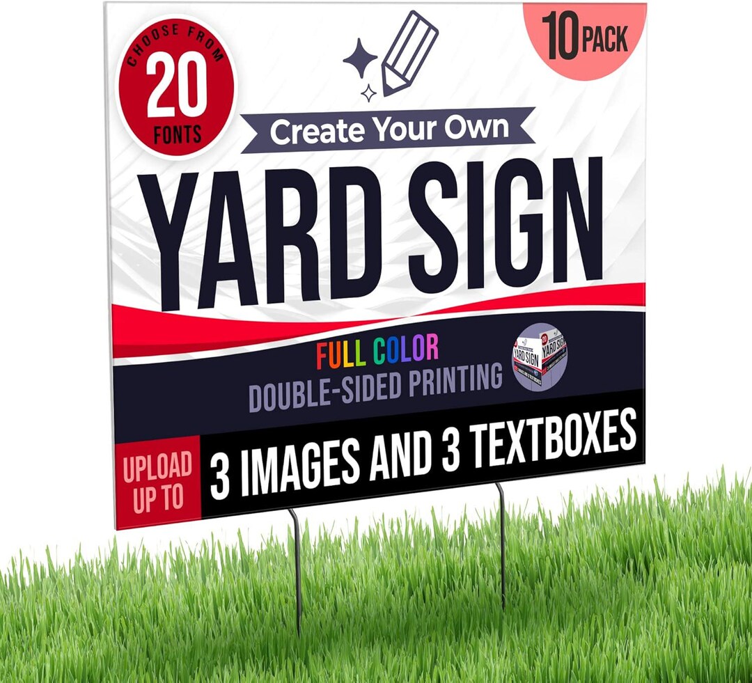10PK- 24x18" Double Sided Yard Signs: Custom Full Color, With Metal ...