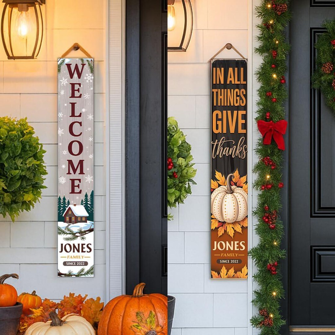 Custom Christmas Thanksgiving Porch Sign, Double Sided Welcome Sign - Etsy