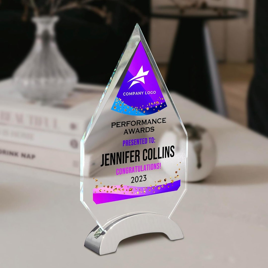 9 1/4" Personalized Glass Plaque for Awards, Custom Award for Employee ...