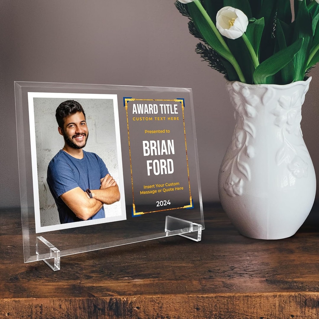 Personalized Glass Picture Frame for Awards, Custom Glass Award Plaque ...