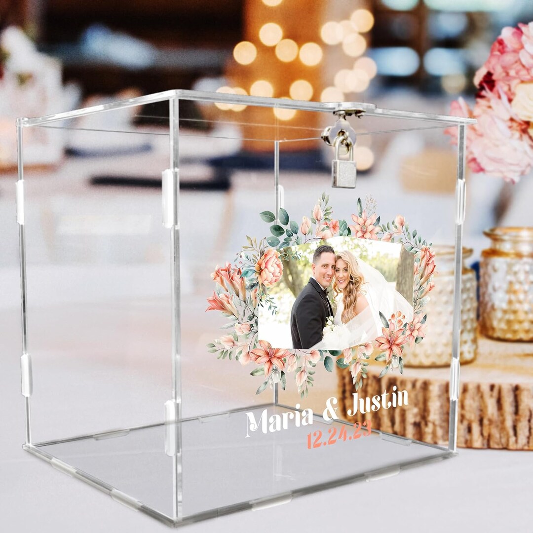 10 Acrylic Personalized Wedding Card Box With Slot, Custom Wedding Card ...